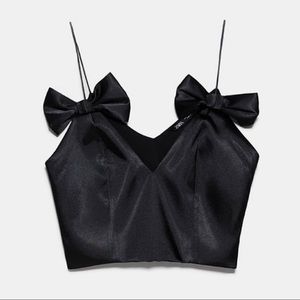 Zara | Tops | Zara Satin Effect Top With Bow | Poshmark
